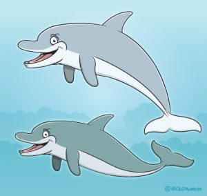 Cartoon dolphin | A couple of friendly illustrated dolphins